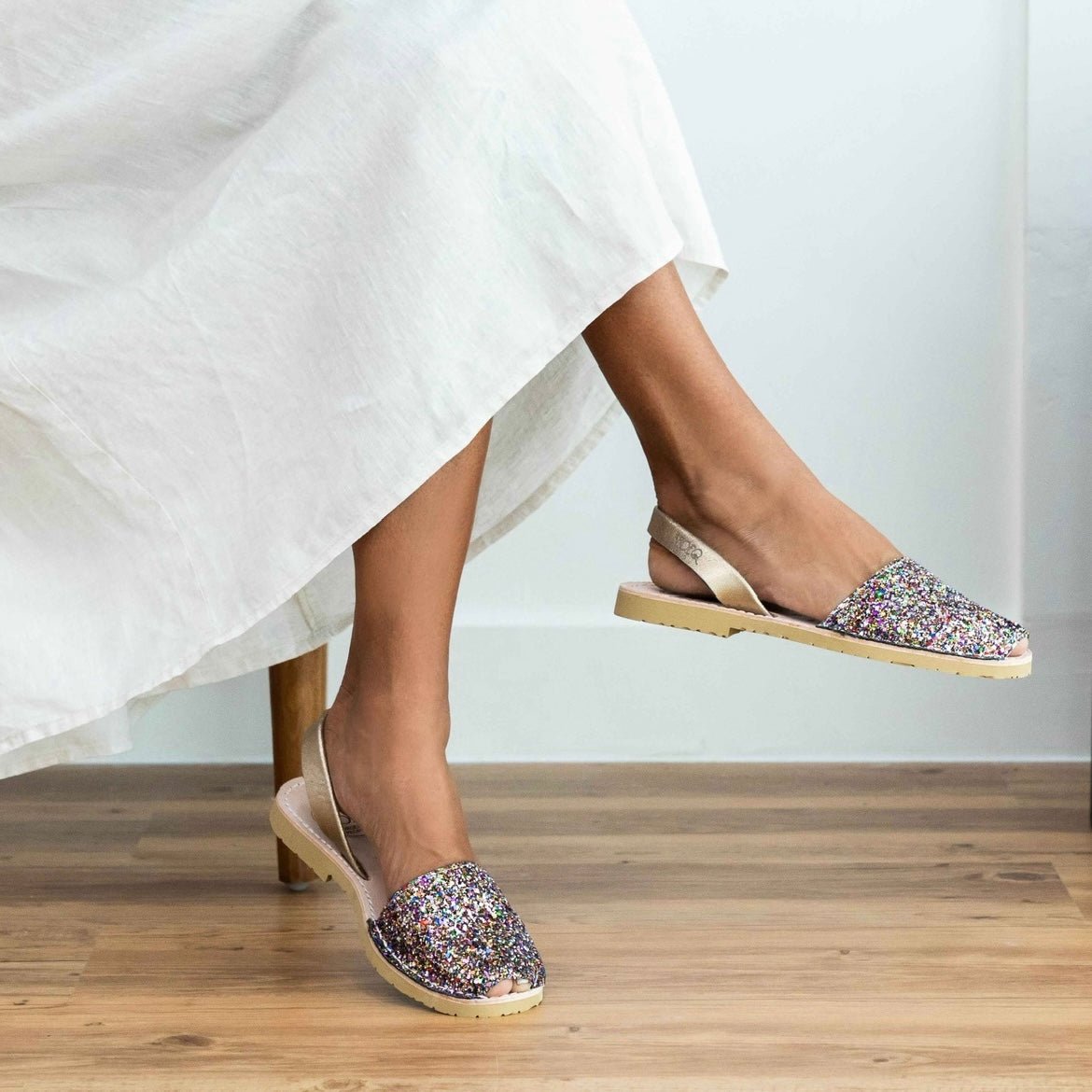 Classic Avarca in Rainbow Glitter -Handmade Spanish Shoes for Women - Shoeq